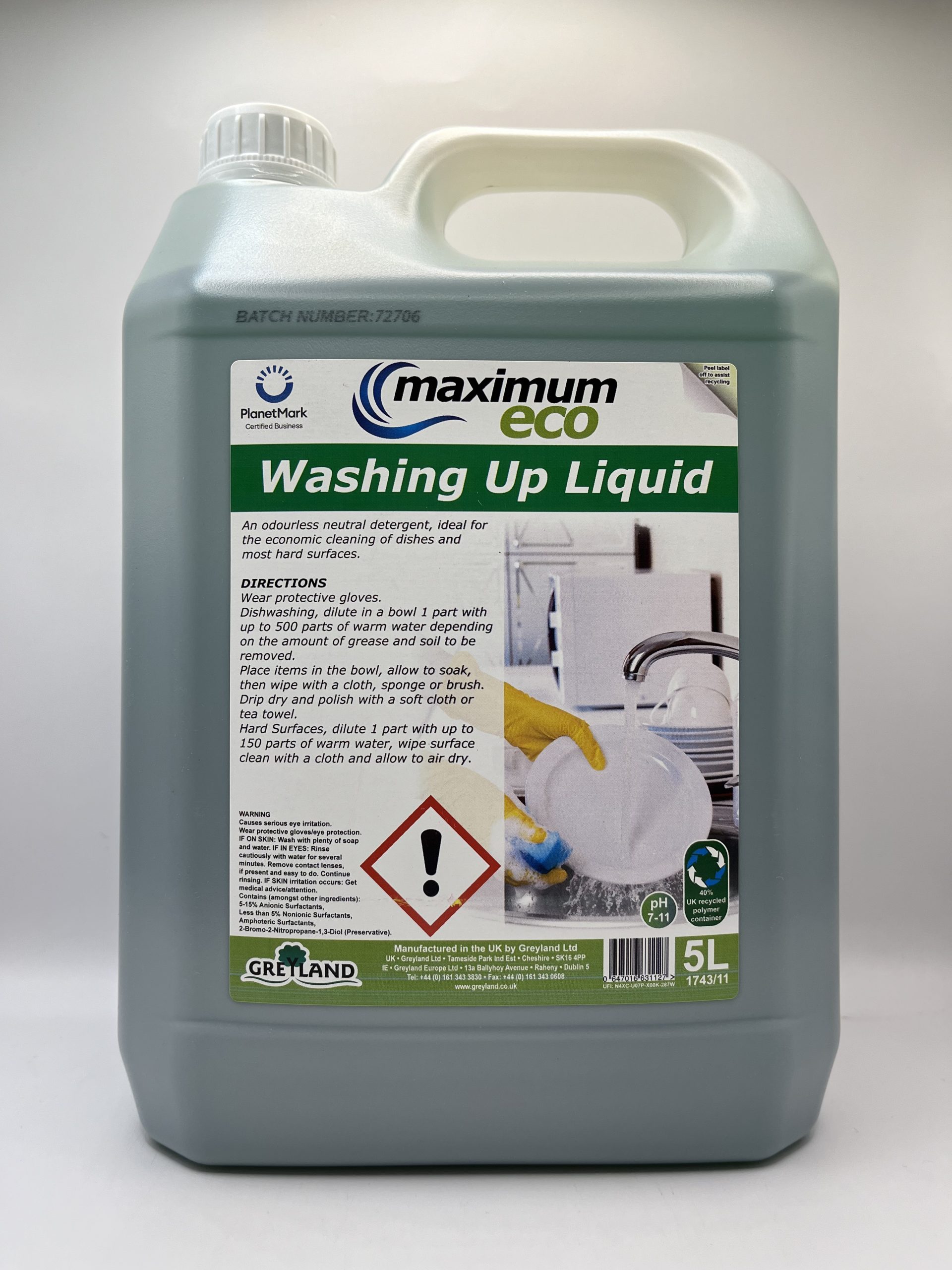Greyland Maximum Eco Range Washing Up Liquid 5L - Aspire Cleaning Supplies